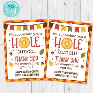 Editable Thanksgiving Fall We Appreciate You A Hole Bunch Gift Tag ...