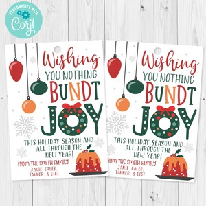 Wishing You Nothing Bundt Joy Christmas Gift Tag Template, Holiday ...