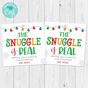 The Snuggle is Real Christmas Gift Tag Template, Mitten Blanket Scarf ...
