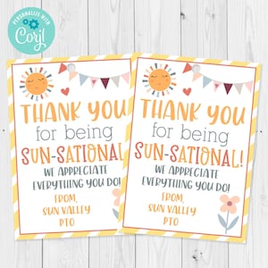 Thank You for Being Sun-sational Gift Tag Template, Employee, Staff, or ...