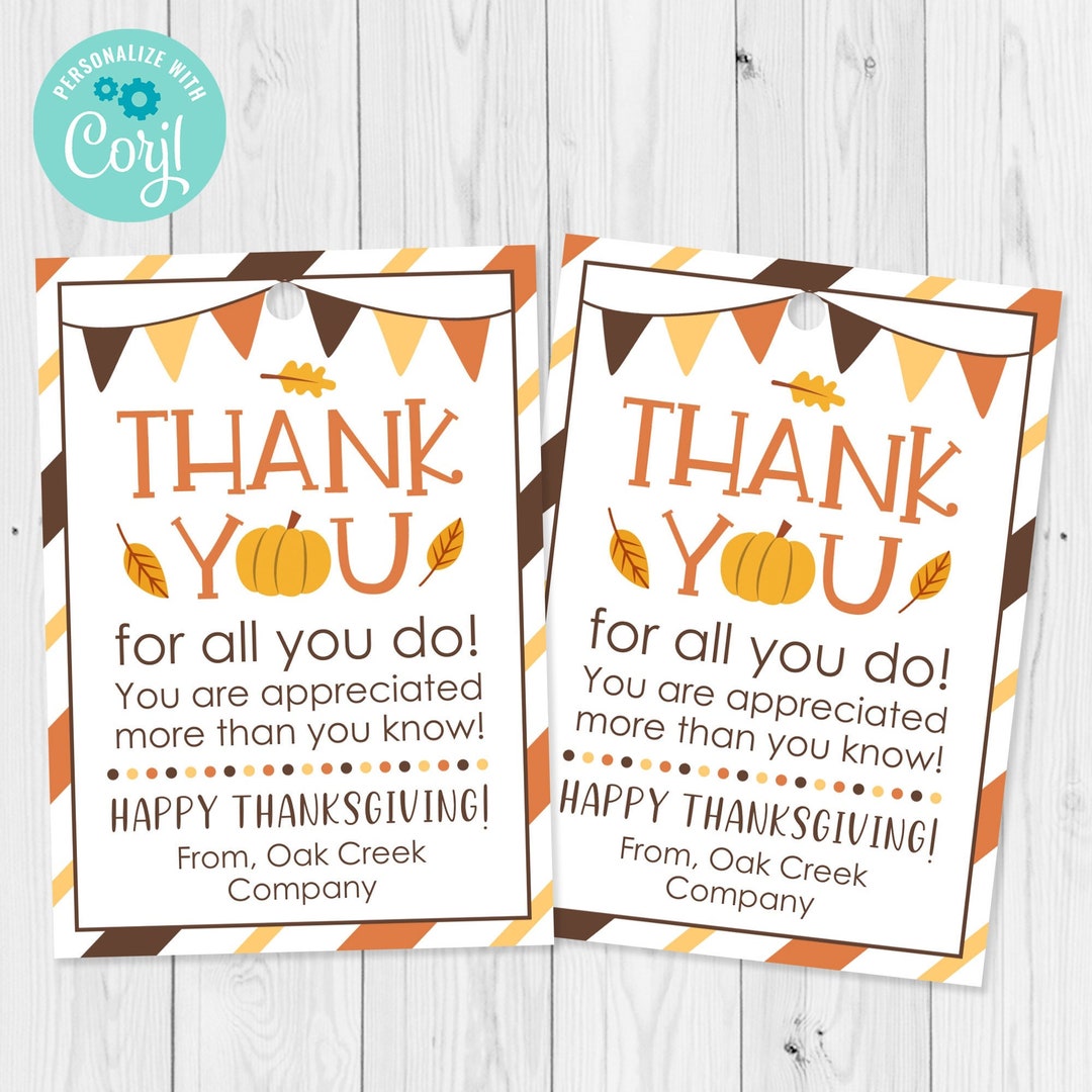 Editable Fall Thanksgiving Thank You Gift Tag Template, Staff ...