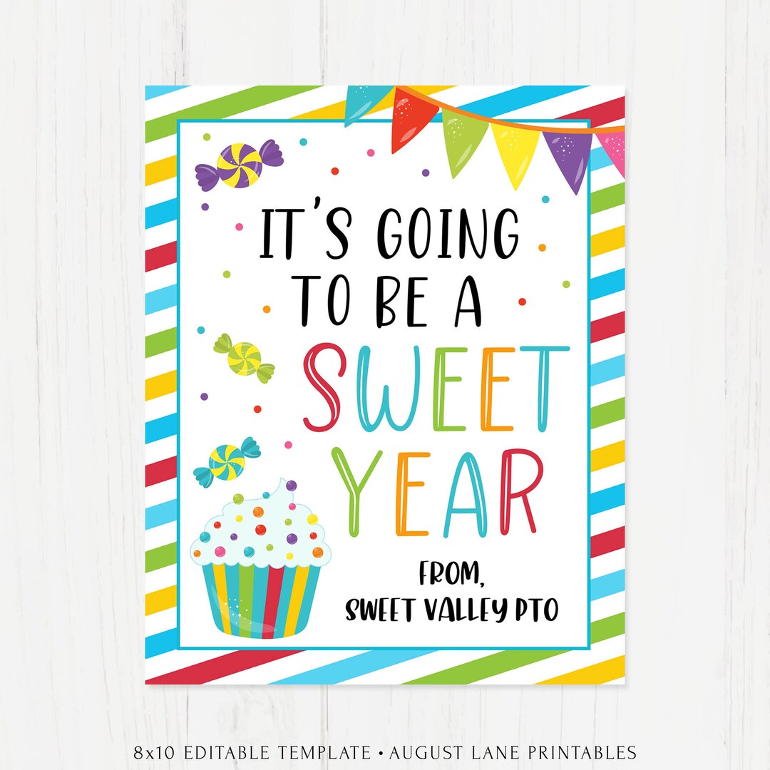 Back to School Cupcake Sign Template, Sweet Year Candy Sign, 8x10 PTO ...