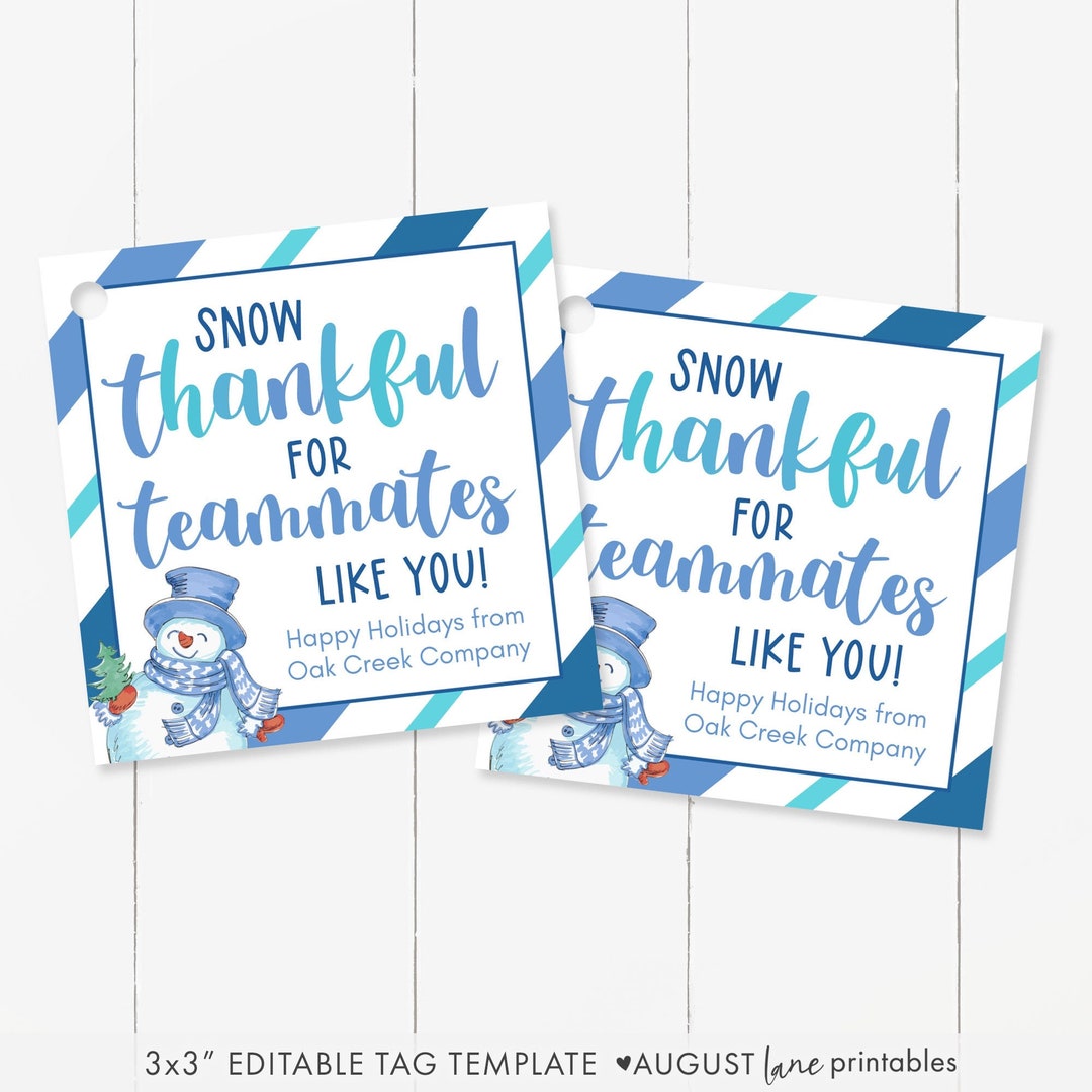 Snowman Thank You Gift Tag: Teammates Holiday Party (3x3, Editable ...