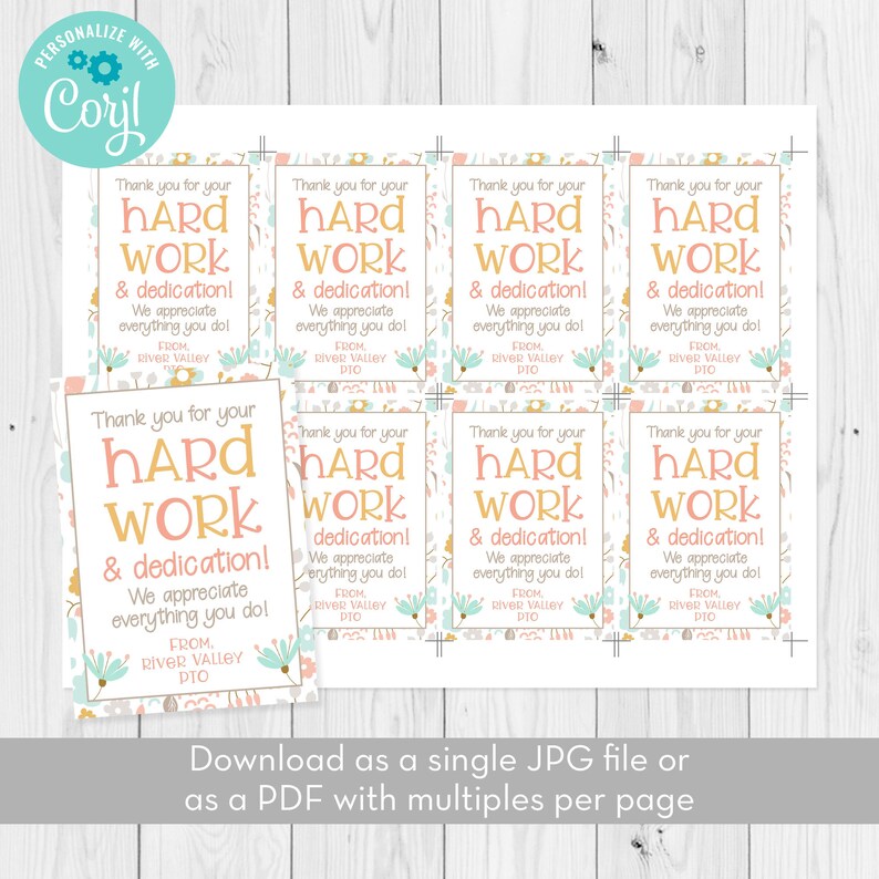 Editable Thank You for Your Hard Work and Dedication Gift Tag | Etsy