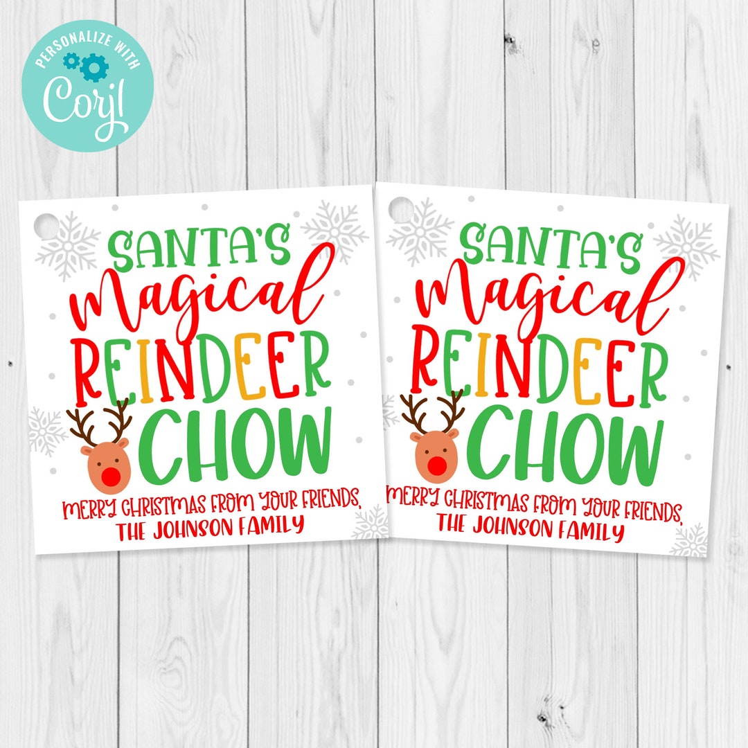 Santa's Magical Reindeer Chow Christmas Gift Tag Template, Reindeer ...