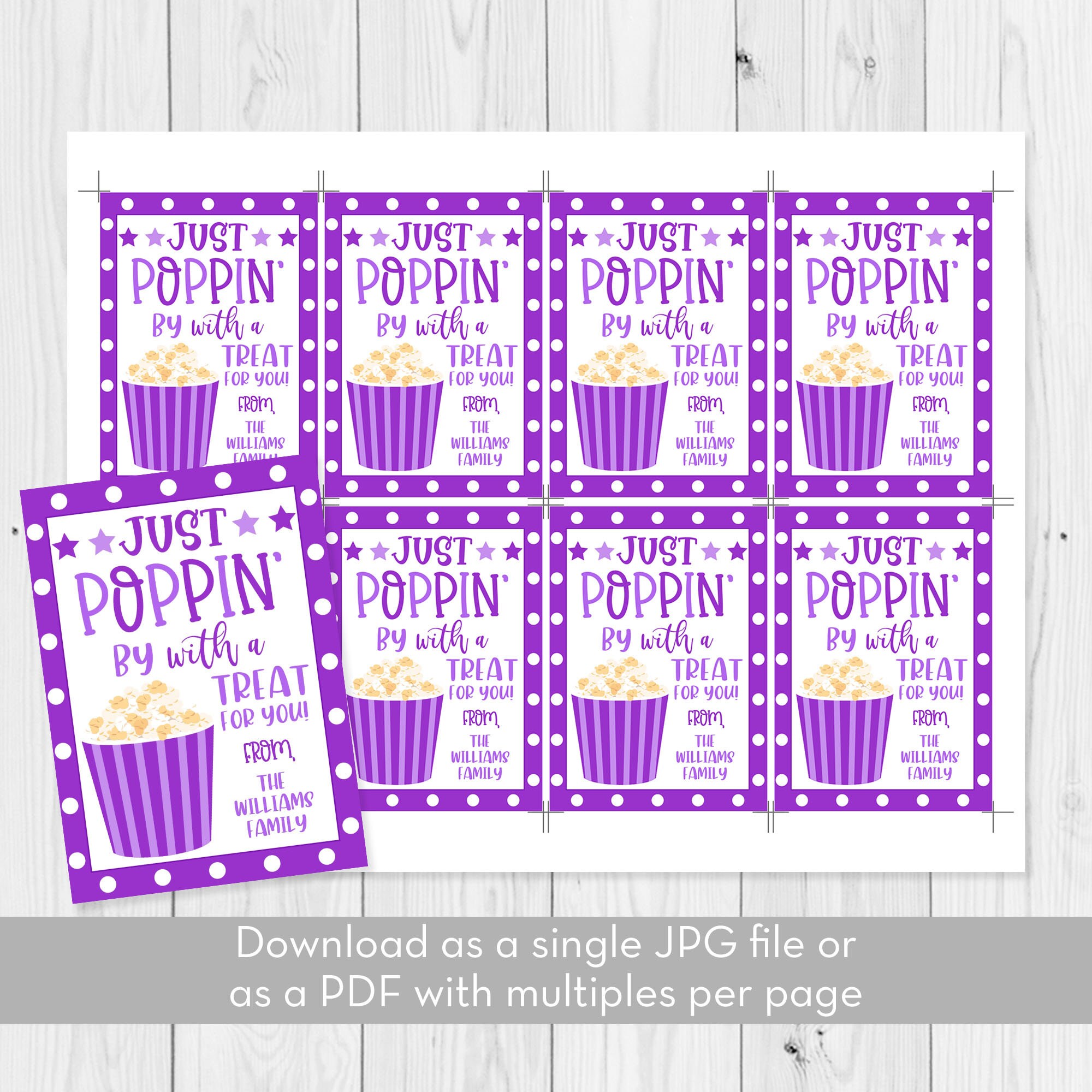 Just Poppin' by Popcorn Gift Tag Template, Movie Night Teacher ...
