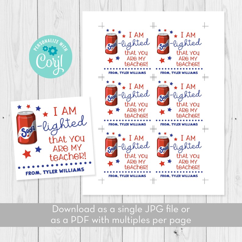 Editable Soda Gift Tag Template, Teacher Appreciation Week, Student ...