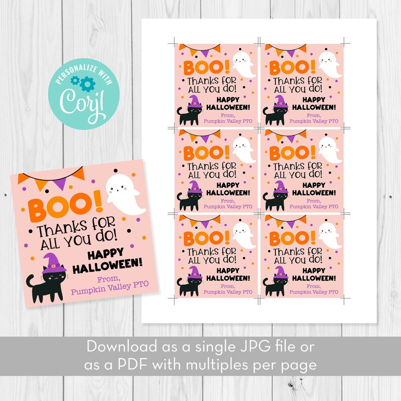 Halloween Ghost and Black Cat Gift Tag Editable Template - Etsy