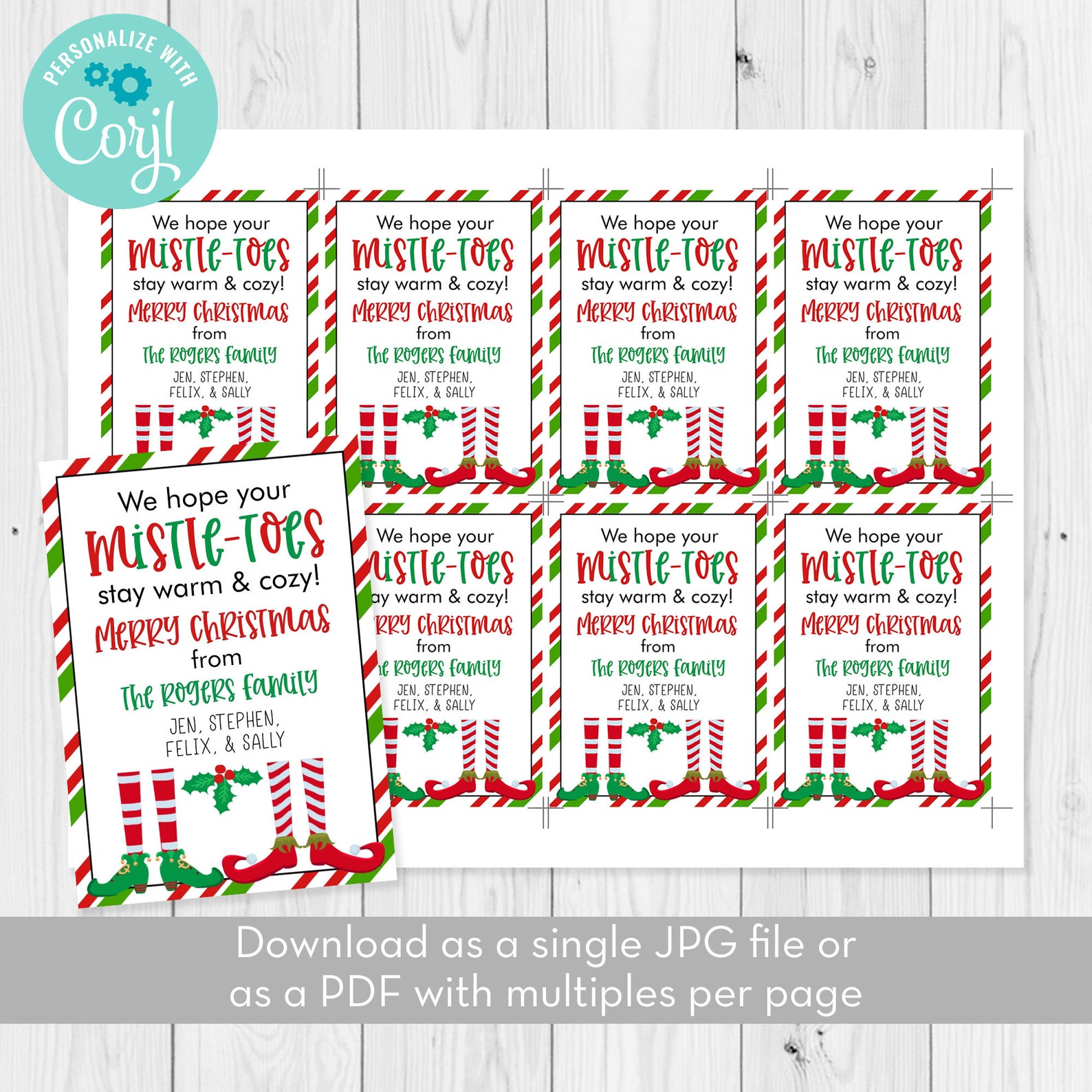 Christmas Mistle-toes Gift Tag Editable Template, Holiday Socks Gift ...