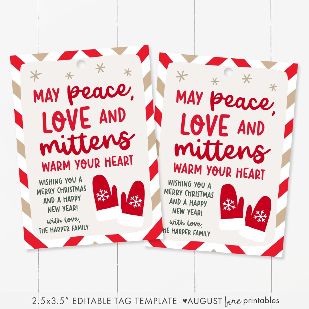 Peace, Love, and Mittens Christmas Gift Tag Template, Cozy Mittens Gift ...