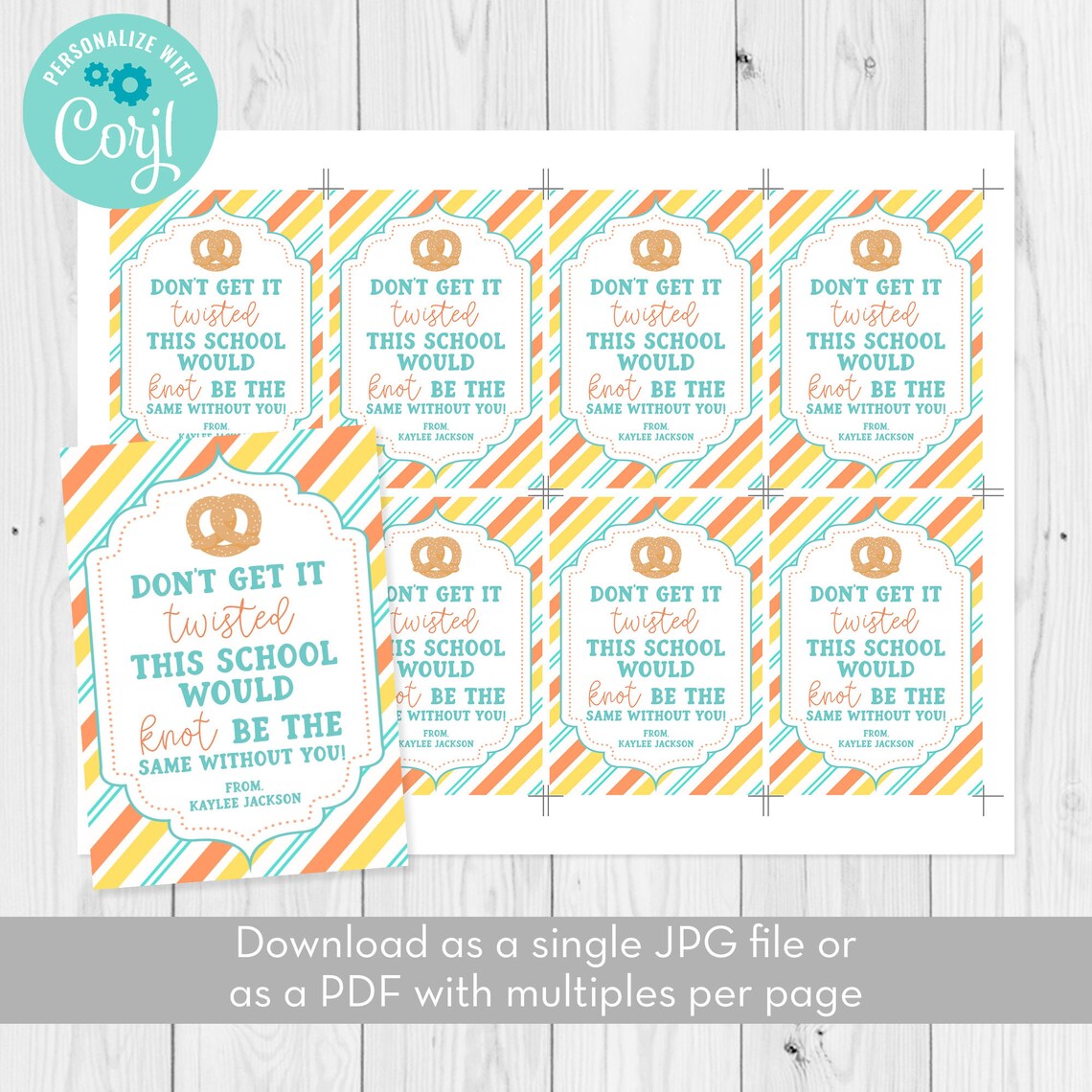 Editable Pretzel Gift Tag Template Teacher Appreciation Gift | Etsy