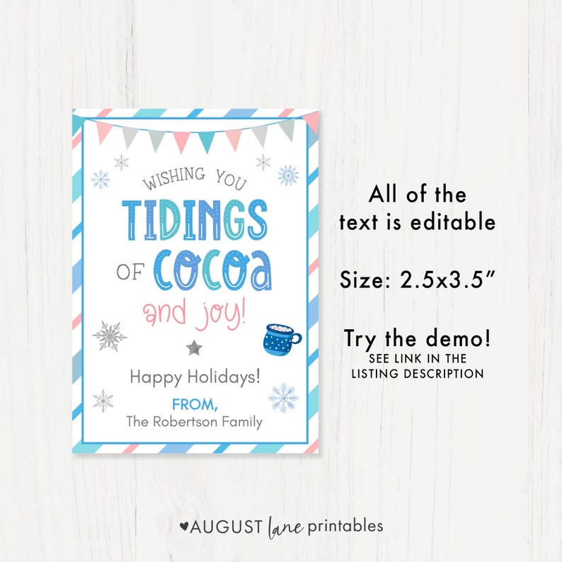 Winter Cocoa Gift Tag Editable Template 2.5x3.5 - Etsy