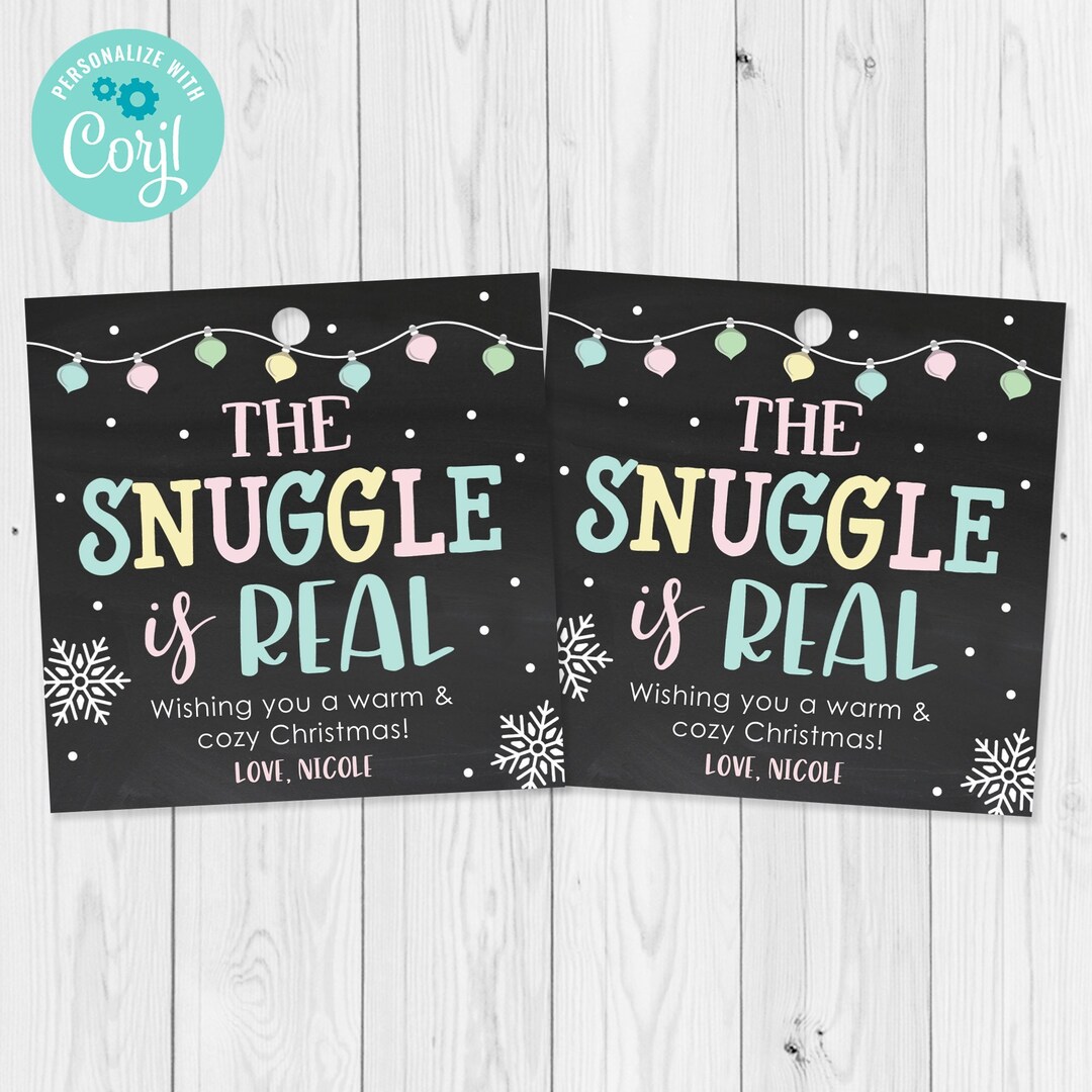 The Snuggle is Real Christmas Gift Tag Template, Mitten Blanket Scarf ...