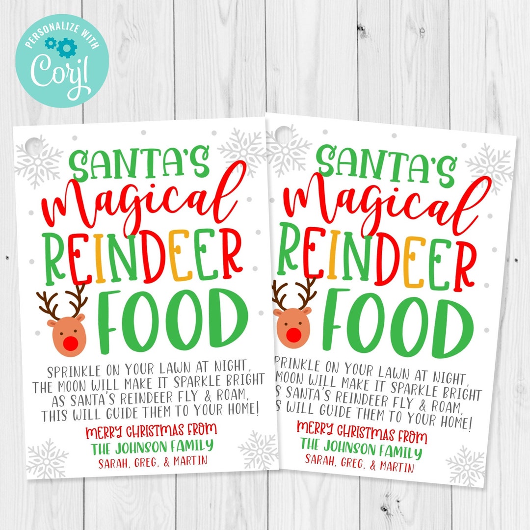 Santa's Magical Reindeer Food Christmas Gift Tag Template, Reindeer ...