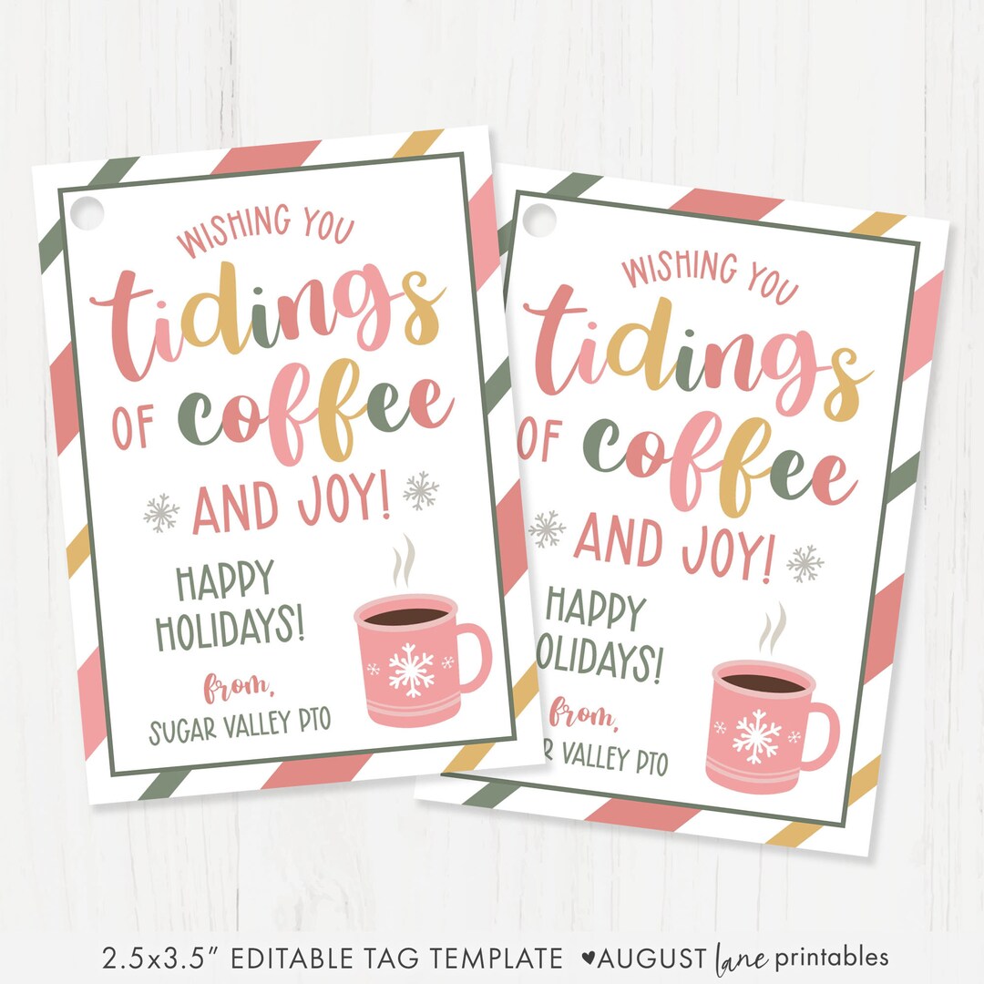 Holiday Coffee Gift Tag, Editable Template, 2.5x3.5" Pink and Green ...