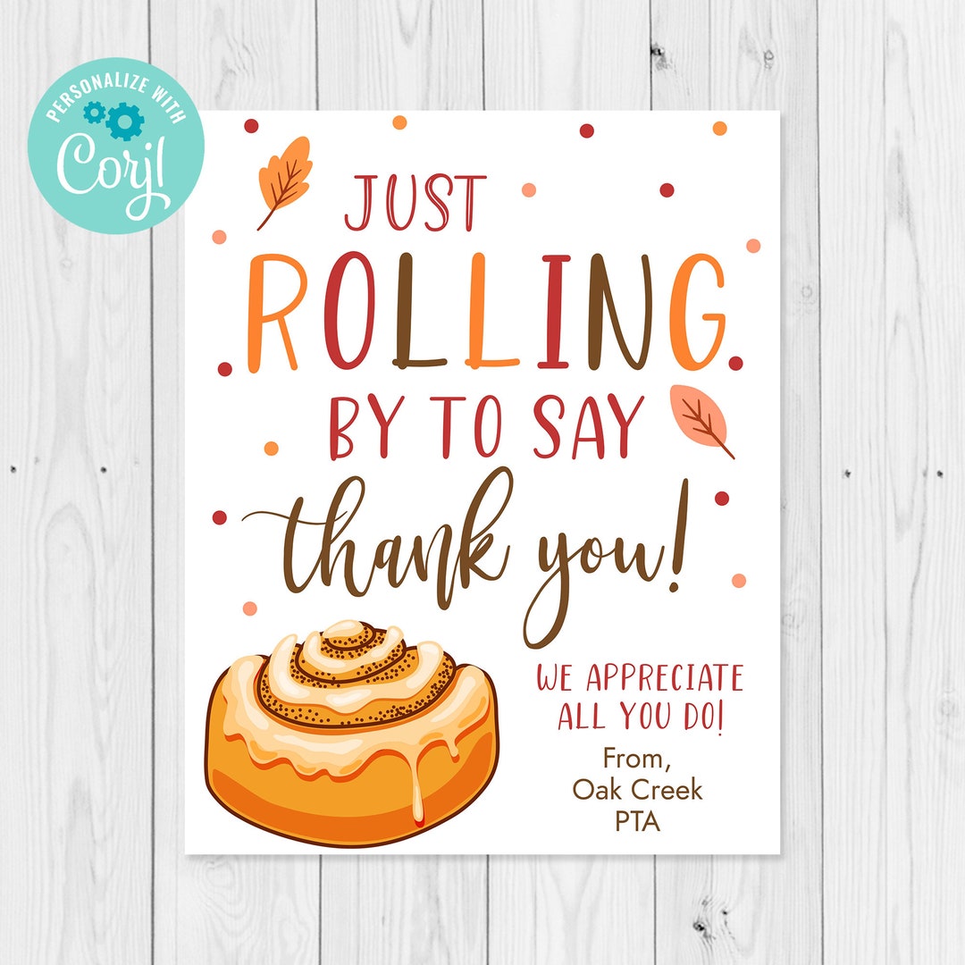 Fall Cinnamon Roll Sign Editable Template, Teacher Staff Thanksgiving ...