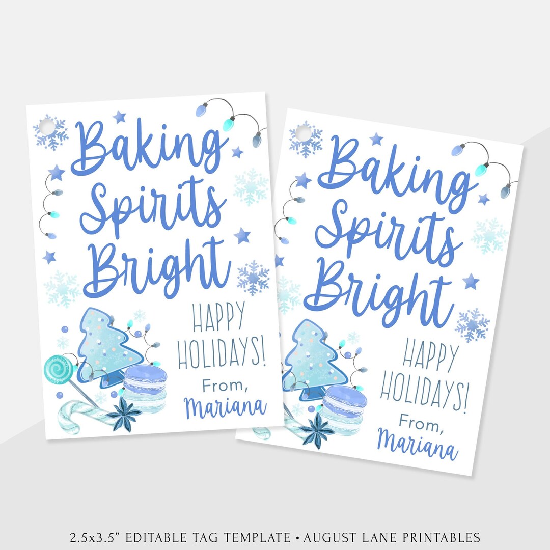Baking Spirits Bright Gift Tag Template, Winter Holiday Cookies, Baked ...