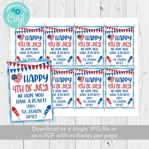 Editable Happy 4th of July Gift Tag Template, 4th of July Party Favor ...