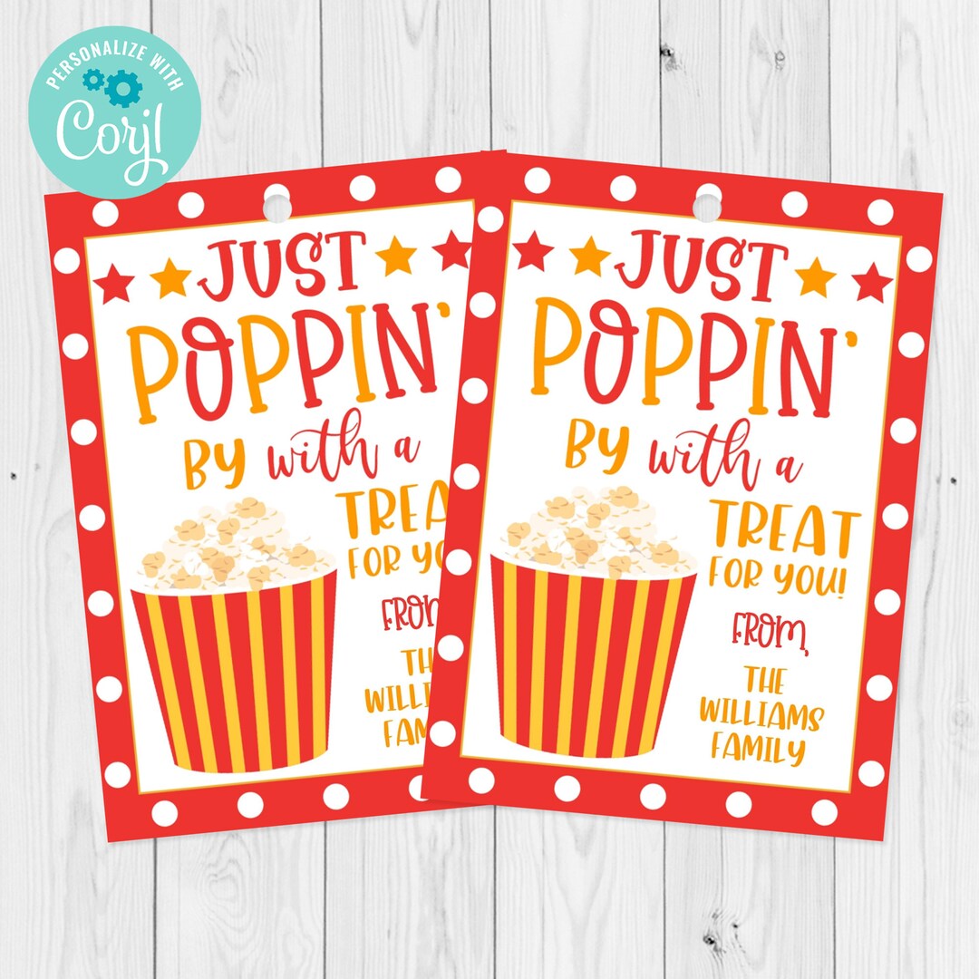 Just Poppin' by Popcorn Gift Tag Template, Movie Night Teacher ...