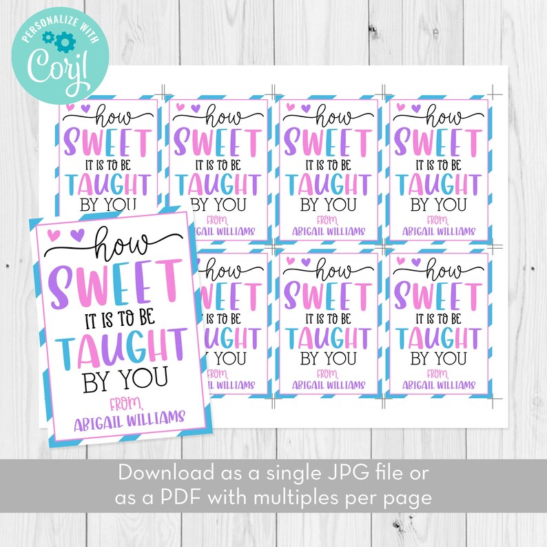 How Sweet It is to Be Taught by You Gift Tag Template Teacher - Etsy