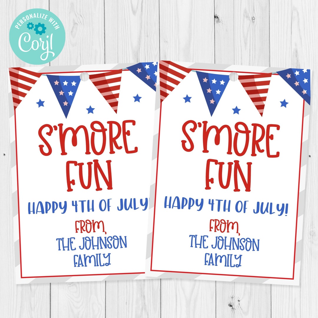 Editable 4th of July S'mores Gift Tag Template, S'more Fun Gift Tag ...