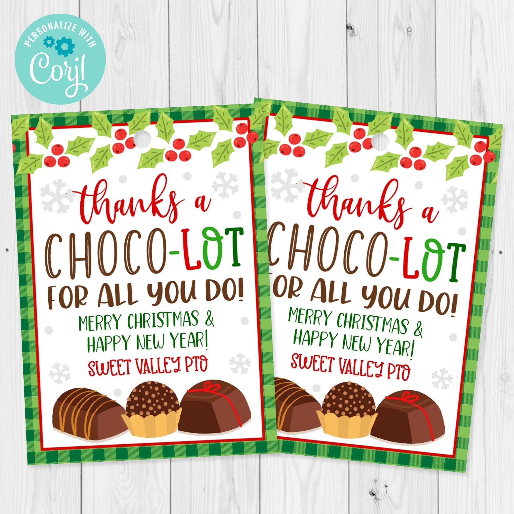 Thanks A Choco-Lot For All You Do Christmas Gift Tag Template | Etsy