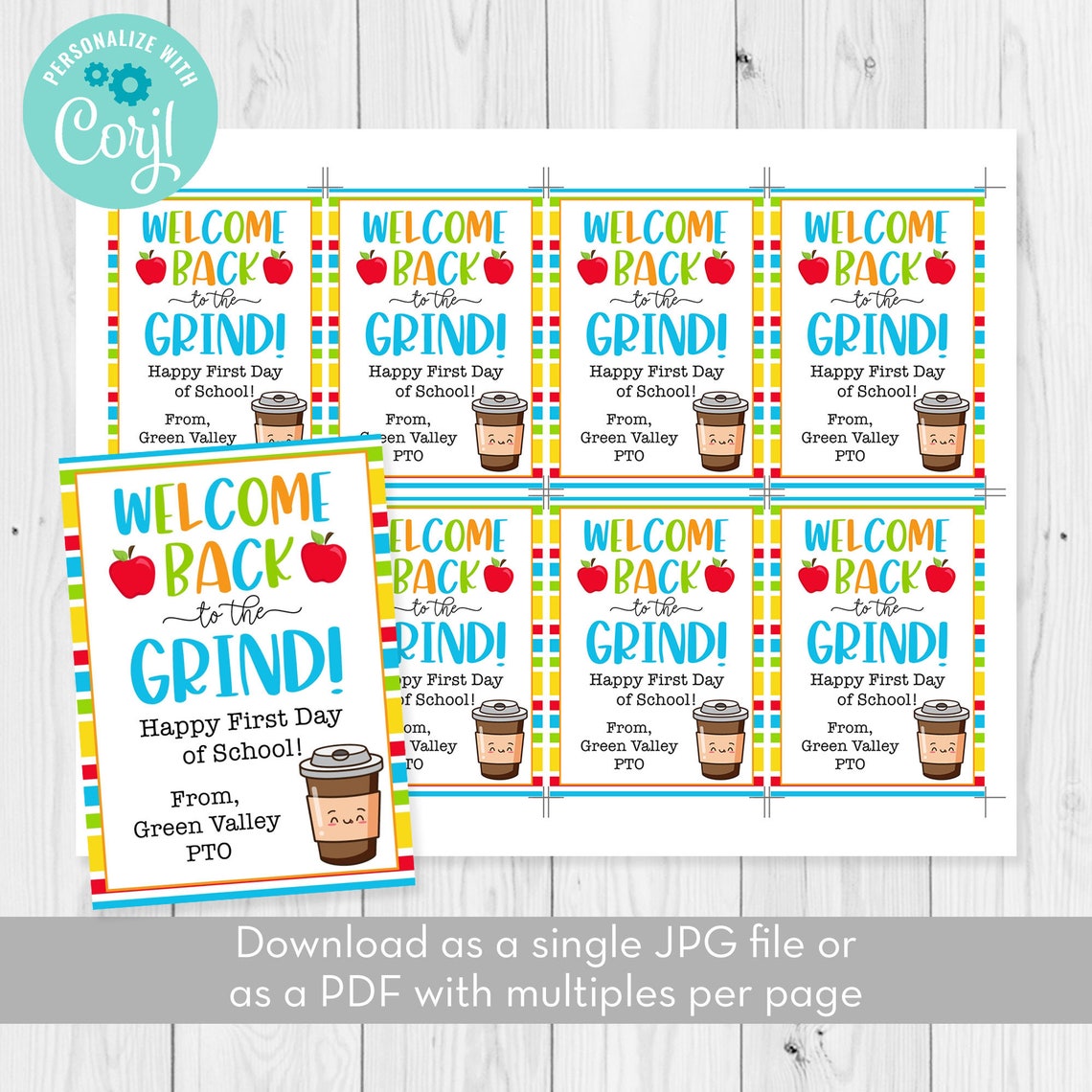 Welcome Back to the Grind Coffee Gift Tag Editable Template - Etsy