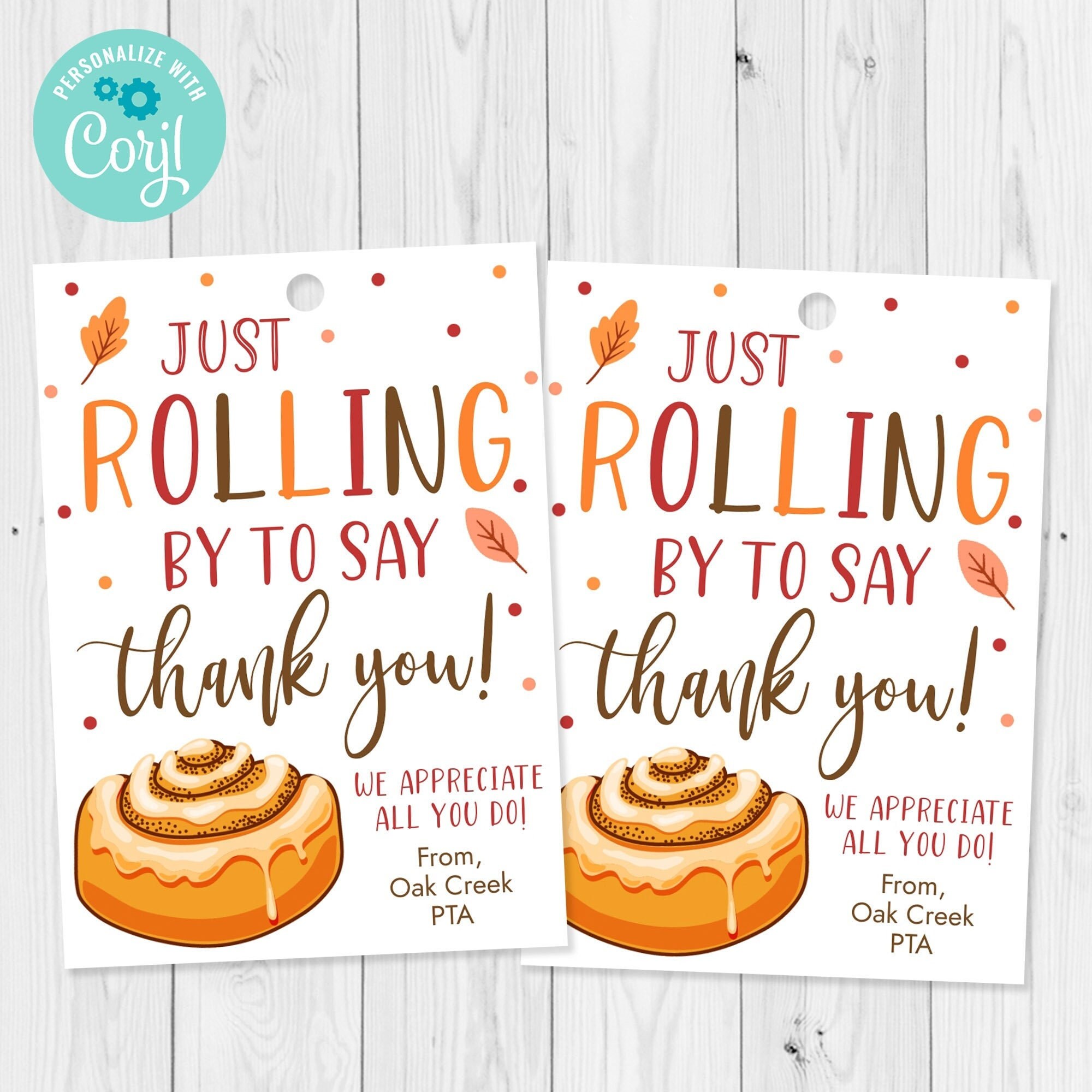 Cinnamon Roll Fall Gift Tag Template, Thanksgiving Rolling by to Say ...