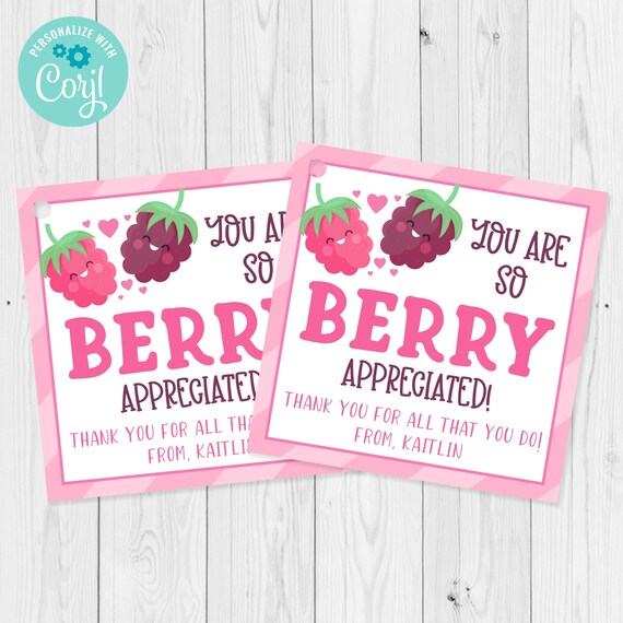 Editable Berry Appreciated Gift Tag Template Teacher | Etsy