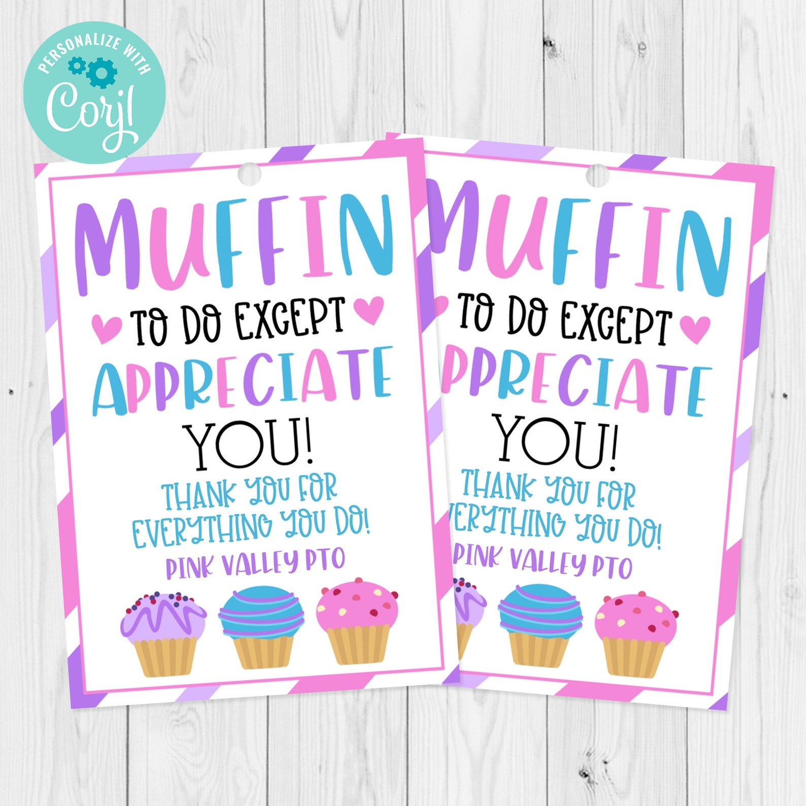 Muffin Gift Tag Template Teacher Appreciation Gift Tag - Etsy