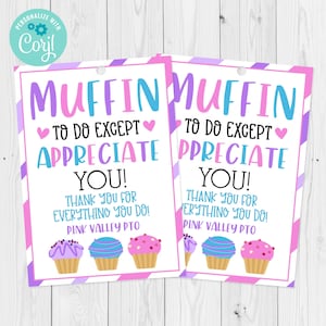 Muffin Gift Tag Template, Teacher Appreciation Gift Tag, Volunteer ...