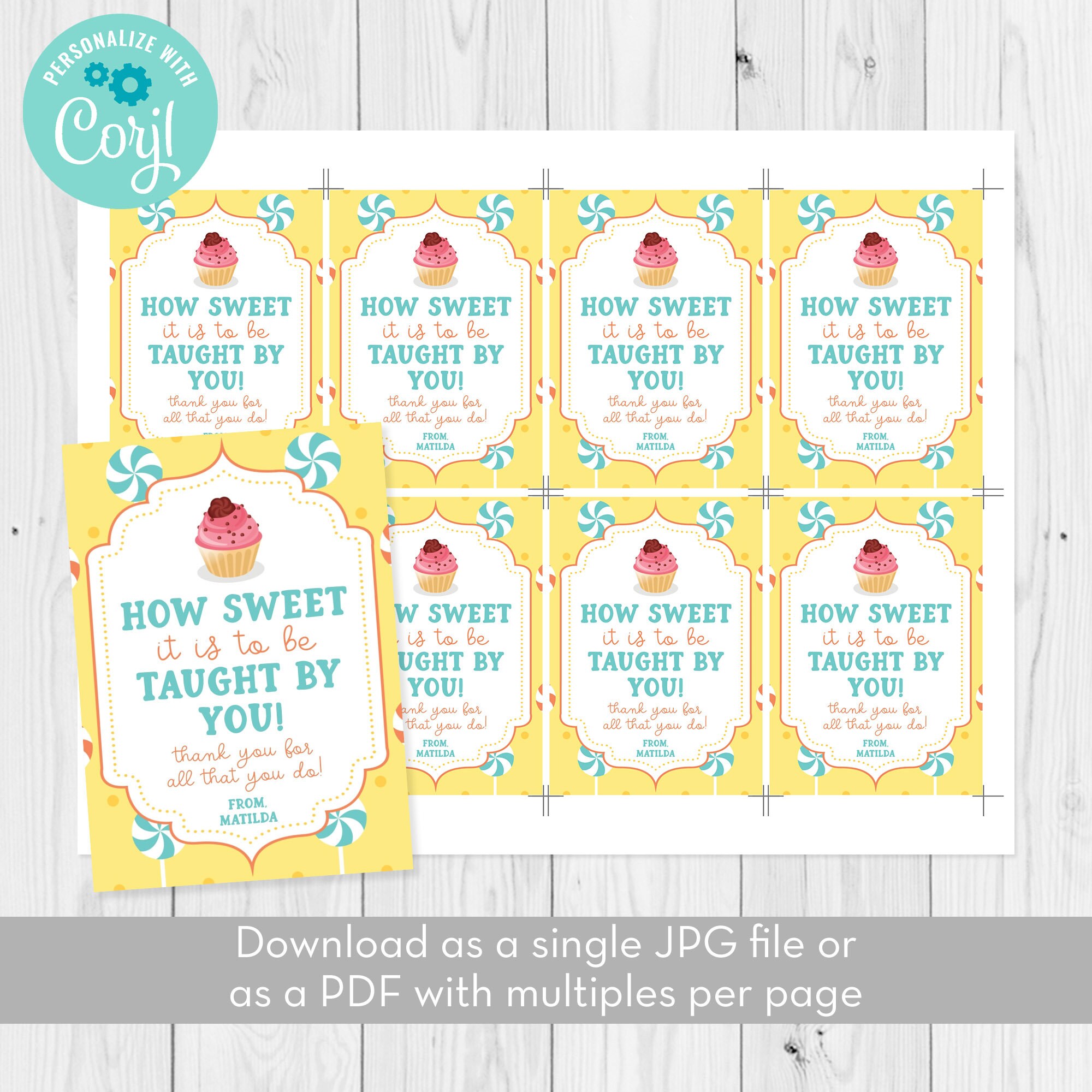 How Sweet It is to Be Taught by You Gift Tag Template, Teacher ...