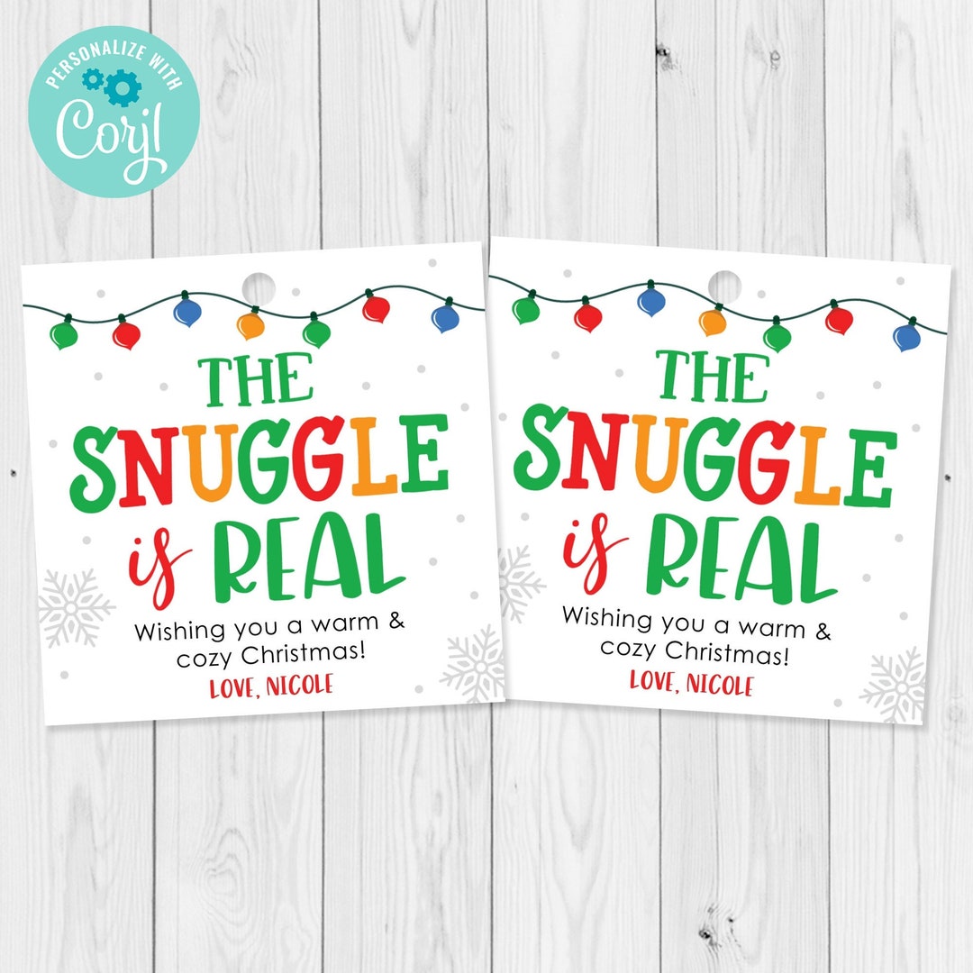 The Snuggle is Real Christmas Gift Tag Template, Mitten Blanket Scarf ...