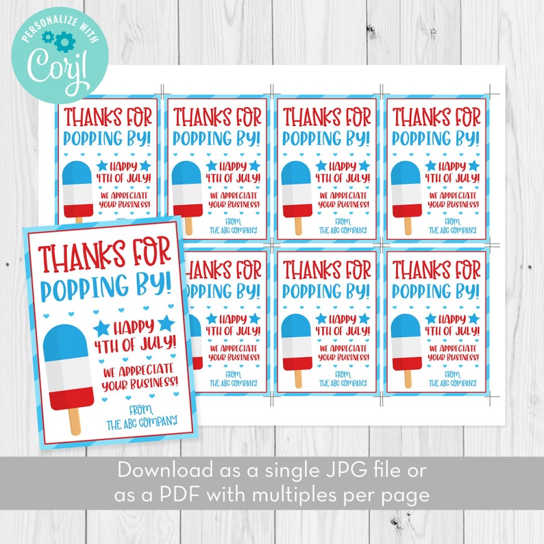 Editable Thanks For Popping By Gift Tag Template 4th of July | Etsy