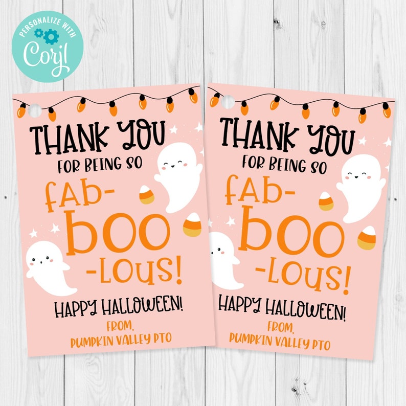 Halloween Thank You for Being so Fab-boo-lous Gift Tag Template, Ghost ...