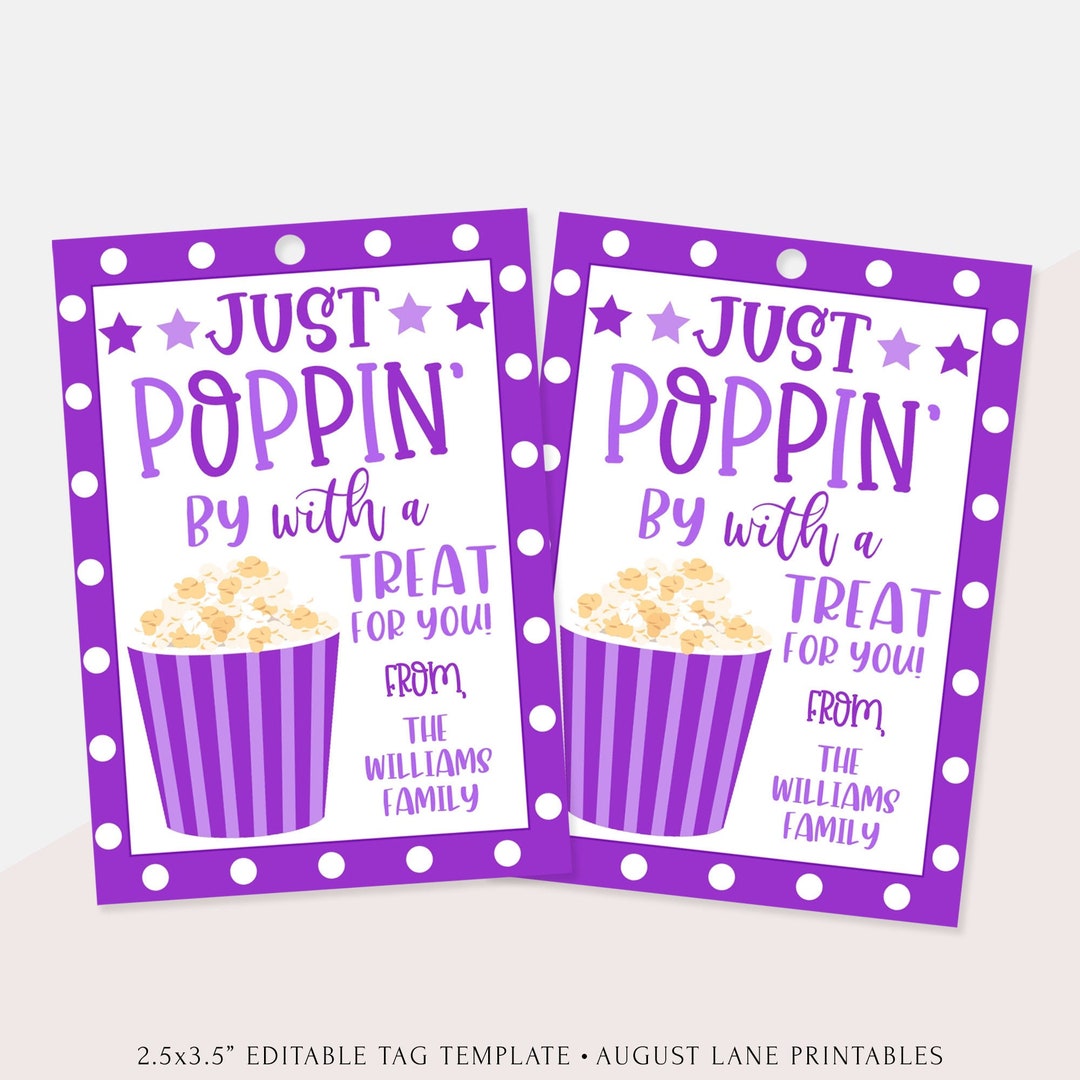 Just Poppin' by Popcorn Gift Tag Template, Movie Night Teacher ...