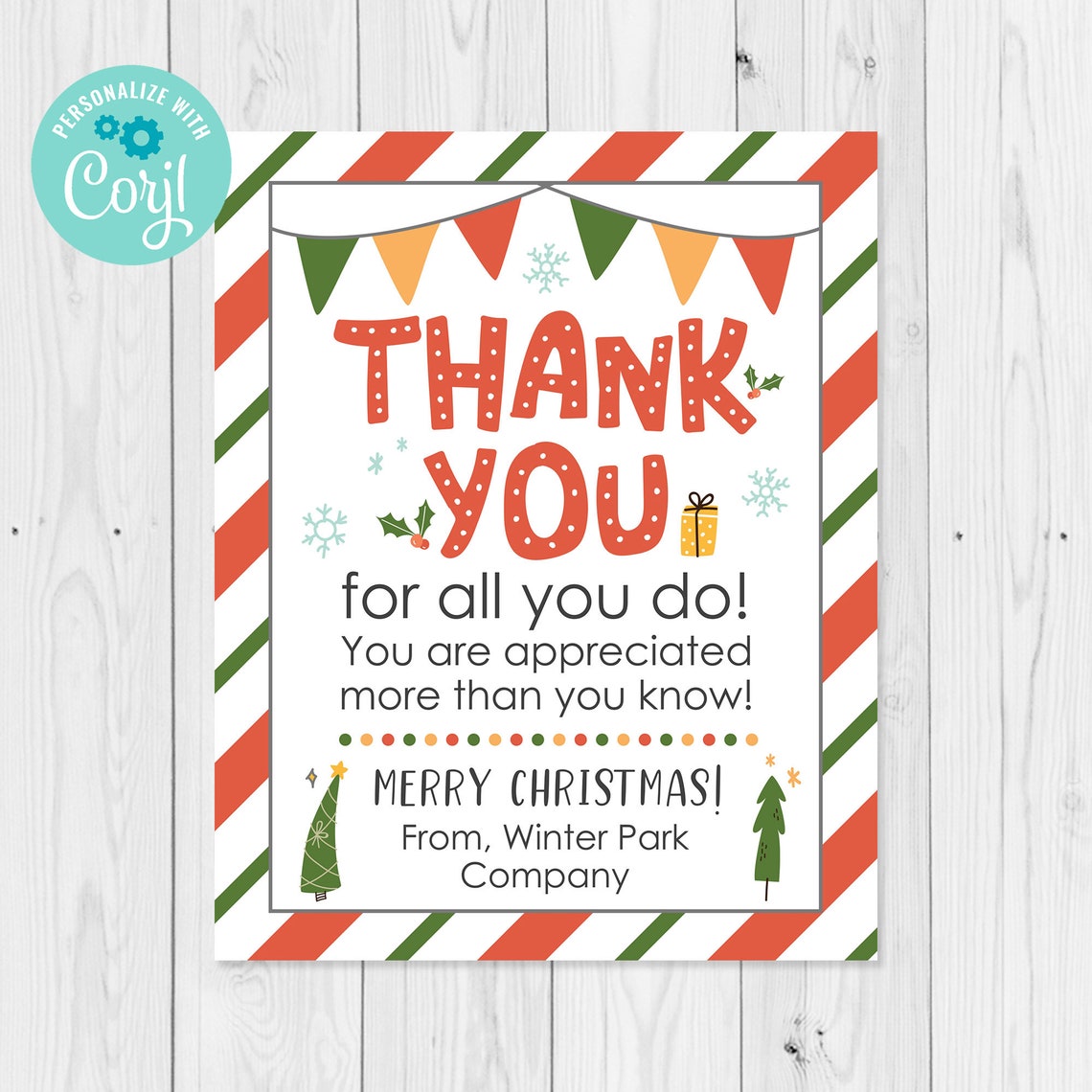 Editable Christmas Thank You Sign Template Staff or Teacher - Etsy