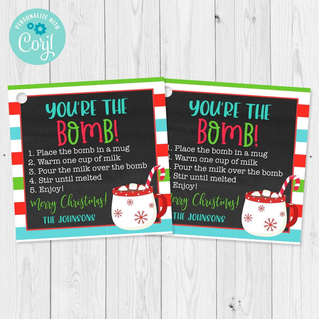 Hot Cocoa You're the Bomb Gift Tag Editable Template, Hot Chocolate ...