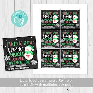 Thank You Snow Much Gift Tag Template, Teacher Appreciation Tag, Nurse ...