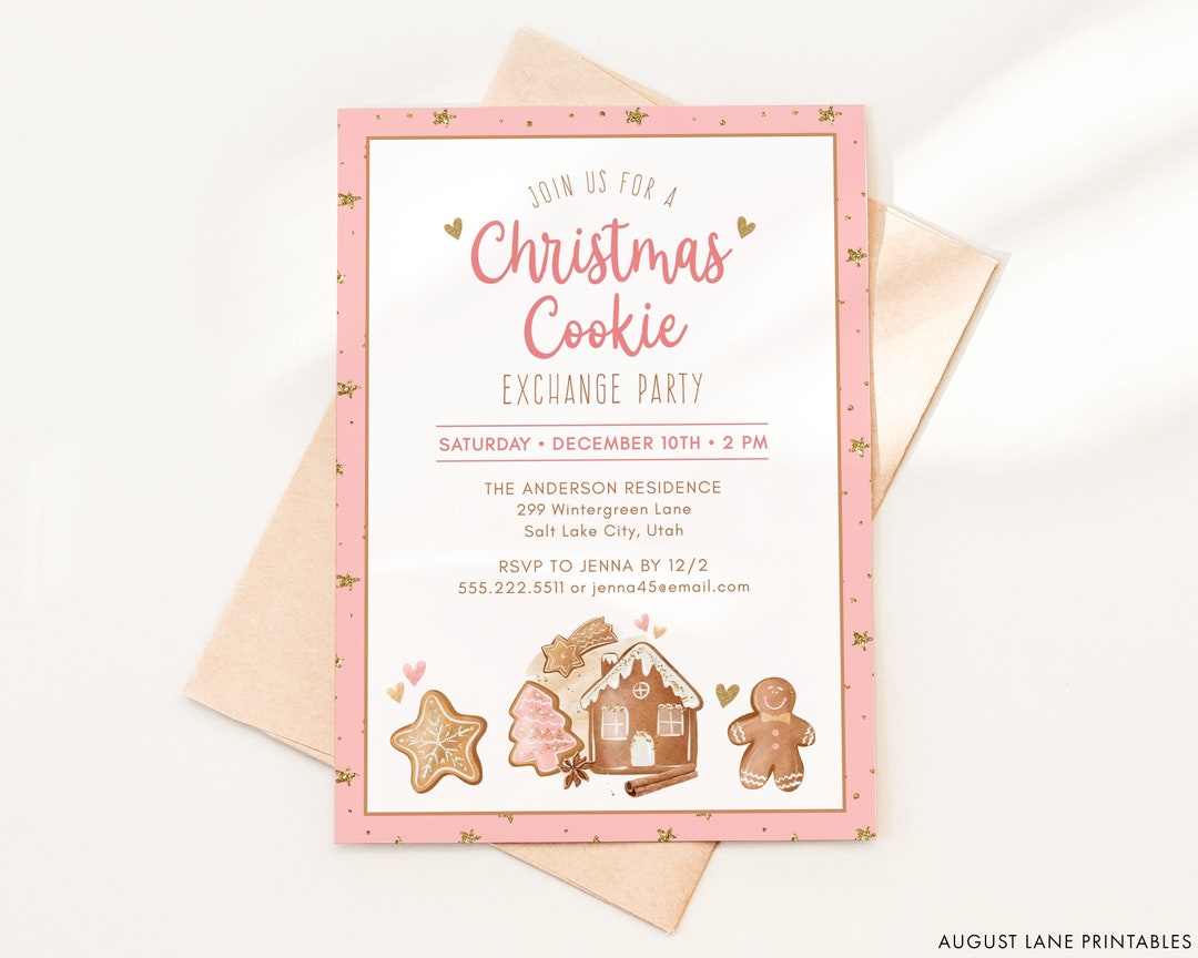 Christmas Cookie Exchange Party Invitation, Editable Template, 5x7 Pink ...