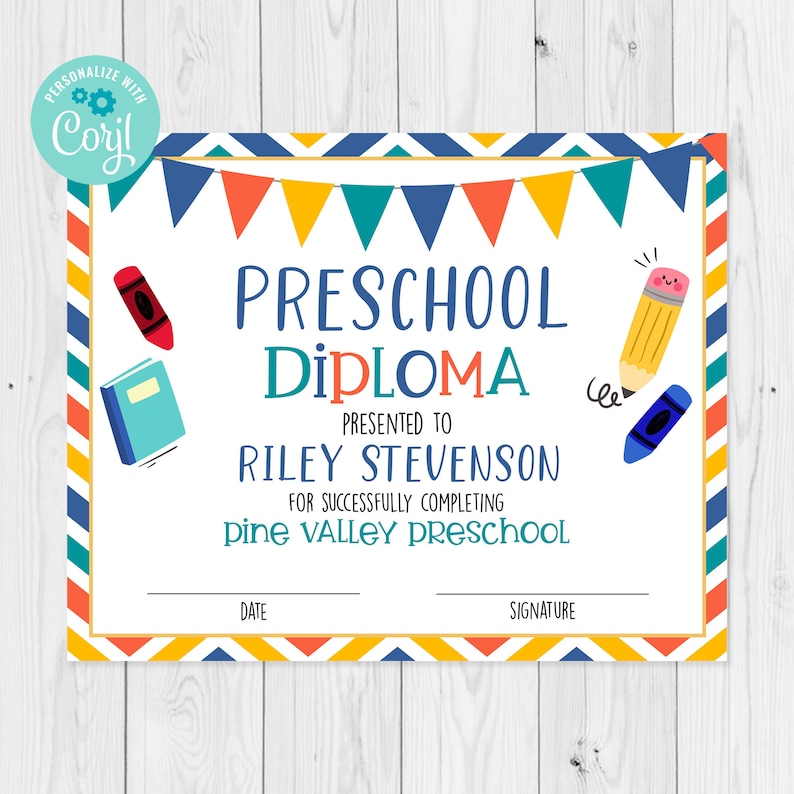 Editable Preschool Diploma Template Pre-school Completion - Etsy
