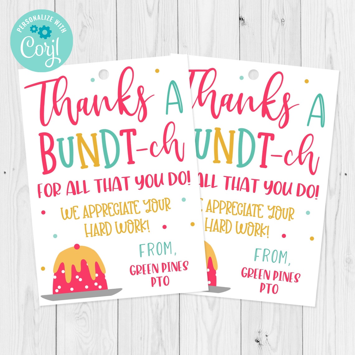 Thanks A Bundt-ch Gift Tag Template Bundt Cake Teacher - Etsy
