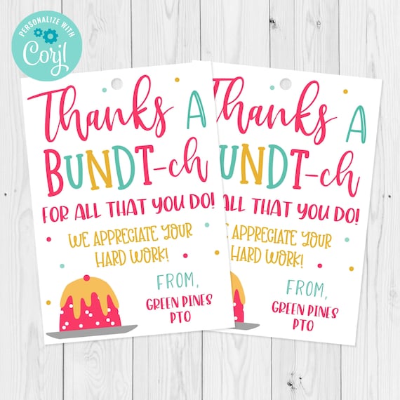 Thanks A Bundt-ch Gift Tag Template Bundt Cake Teacher - Etsy