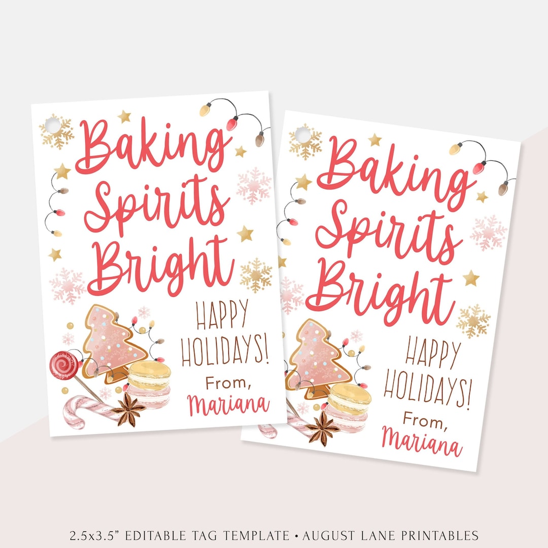 Baking Spirits Bright Gift Tag Template, Christmas Holiday Cookies ...