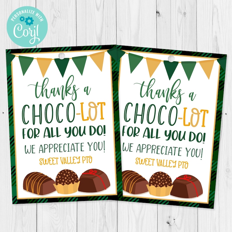 Editable Chocolate Gift Tag Template Thanks A Choco-lot - Etsy