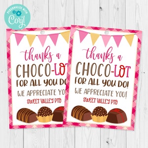 Editable Chocolate Gift Tag Template, Thanks A Choco-lot, Teacher ...