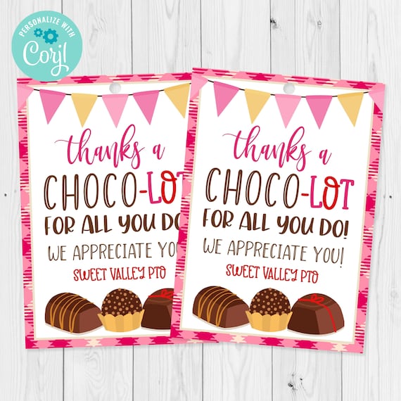 Editable Chocolate Gift Tag Template Thanks A Choco-lot - Etsy