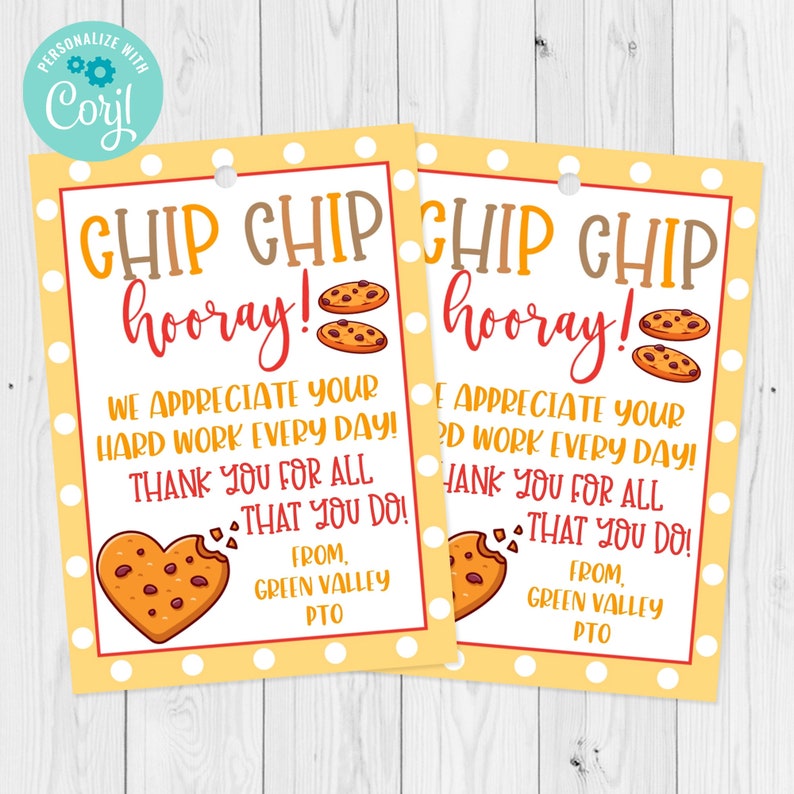Chip Chip Hooray Cookie Gift Tag Template, Chocolate Chip Cookie ...