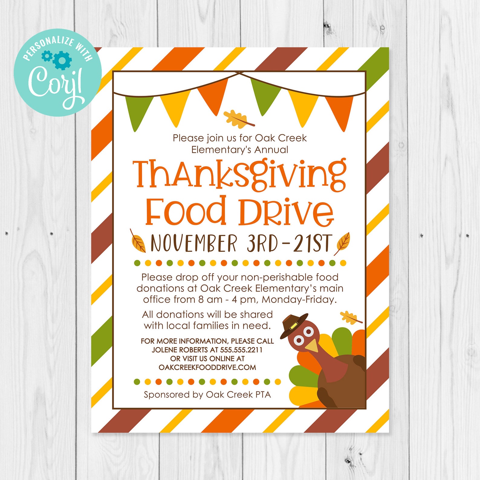 Editable Thanksgiving Food Drive Flyer Template, Fall Turkey Food Drive ...