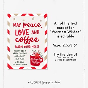 Peace, Love, and Coffee Christmas Gift Tag Template, Coffee Winter ...